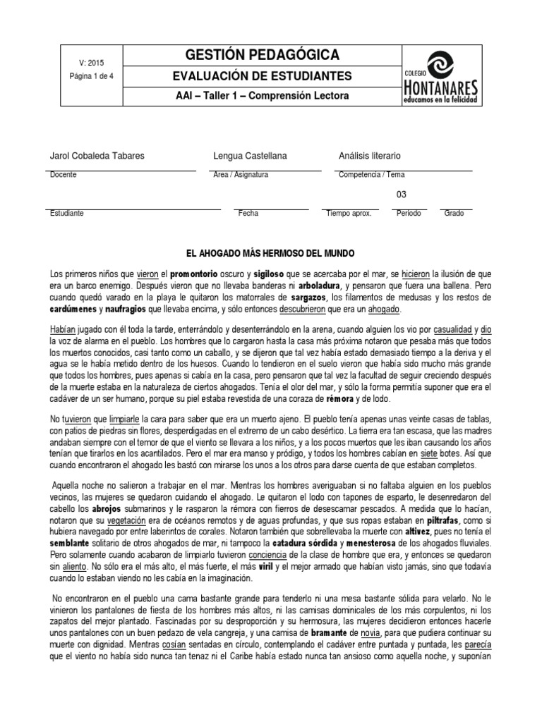El ahogado más hermoso: análisis y actividades | PDF | Naturaleza