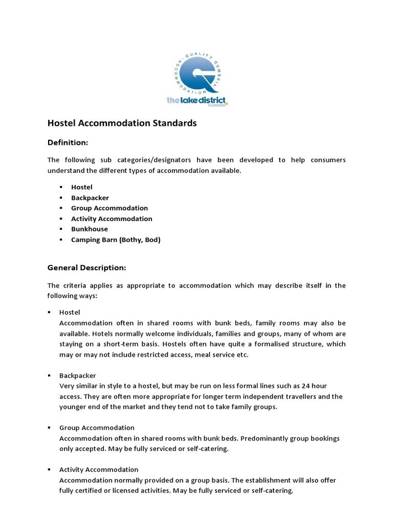 Hostel Accom Quality Standards PDF | PDF | Hostel | Bedroom