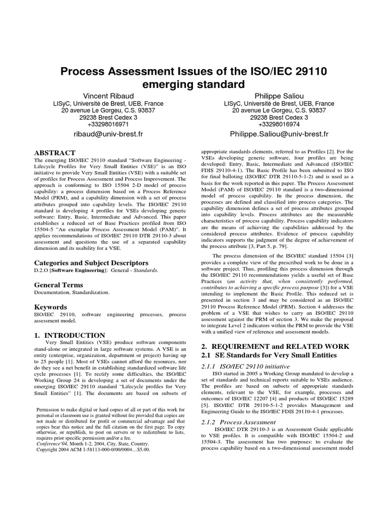 Process Assessment Issues of The ISO-IEC 29110 Standard | PDF ...