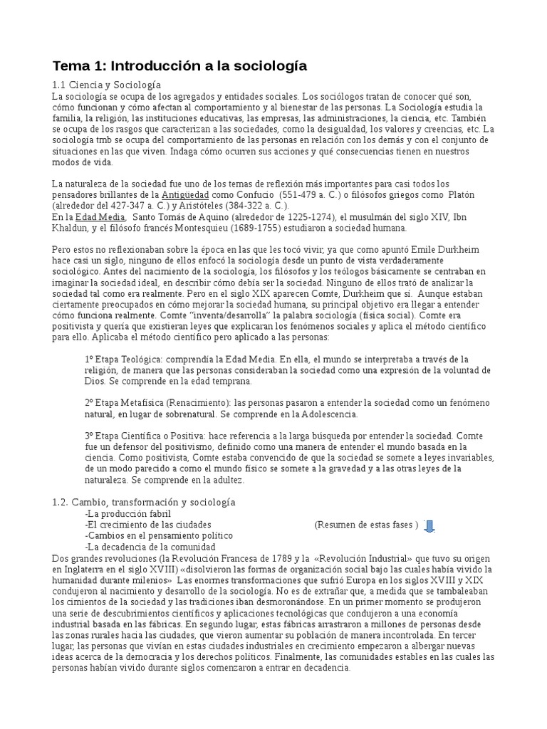 Tema 1-Introducción A La Sociología - Odt | PDF | Sociología | Cuestionario
