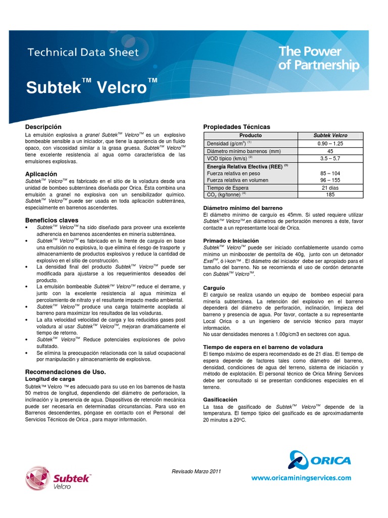 TDS Subtek VELCRO - Español - Mar 2011 | PDF | Agua | Química