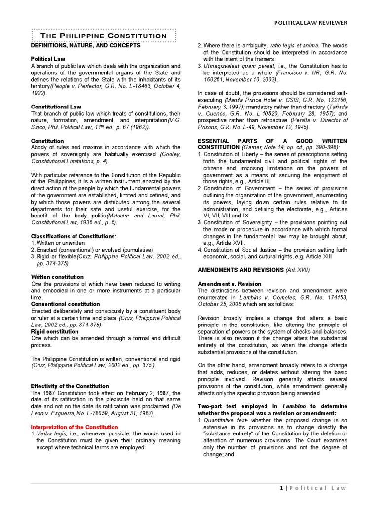 Interpretation of The Constitution: Political Law | PDF ...