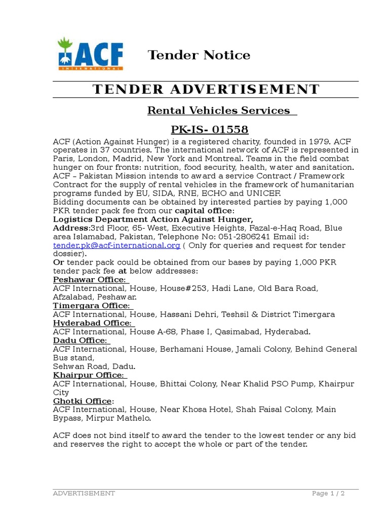 Tender Notice Tender Advertisement | PDF