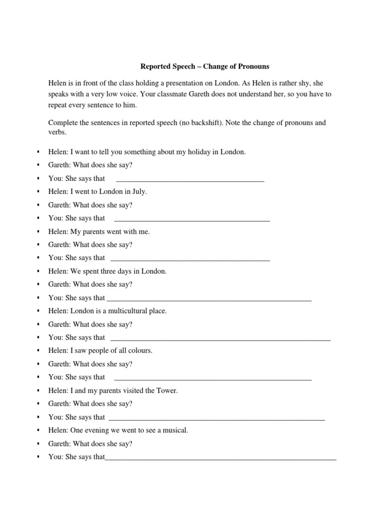 Reported Speech HANDOUT | PDF | Language Families | Semiotics