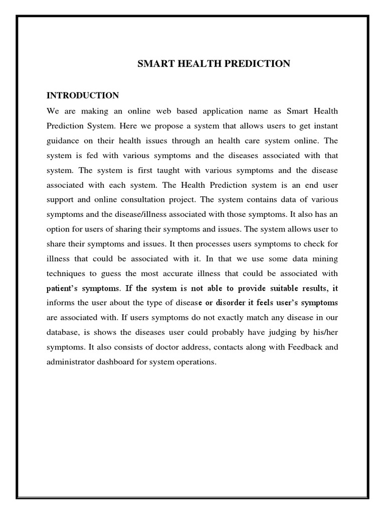 Smart Health Prediction System Overview | PDF | Statistical Classification | Web Application