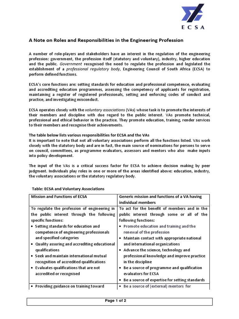 Roles Responsibilities in Engineering | PDF | Profession | Engineering