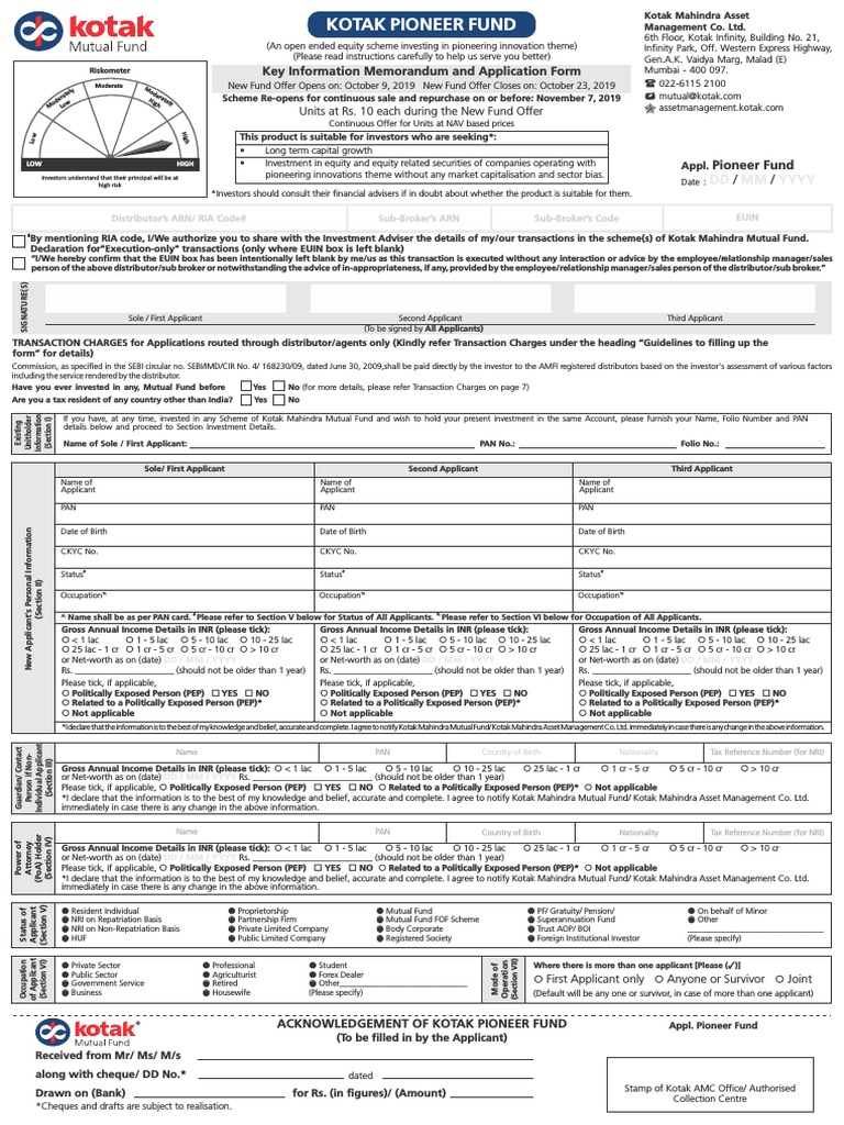 Kotak Pioneer Fund | PDF | Cheque | Identity Document