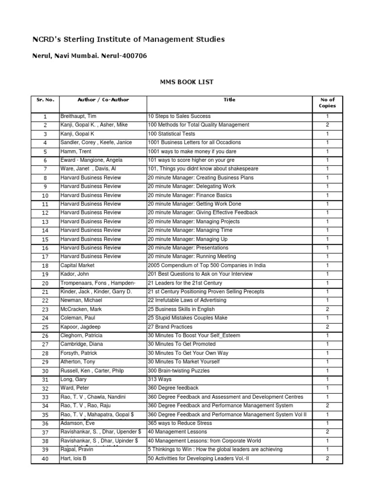 MMS Book List for Management Studies | PDF | Management Accounting ...