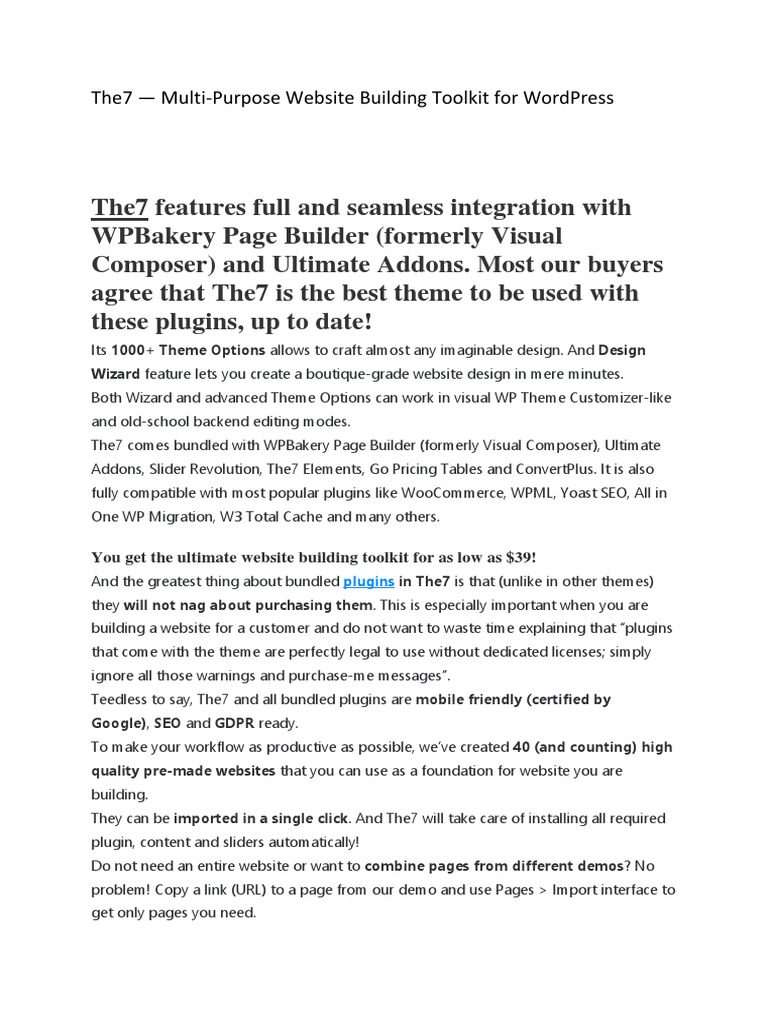 The7 - Multi-Purpose Website Building Toolkit For Wordpress | Download Free PDF | Word Press ...