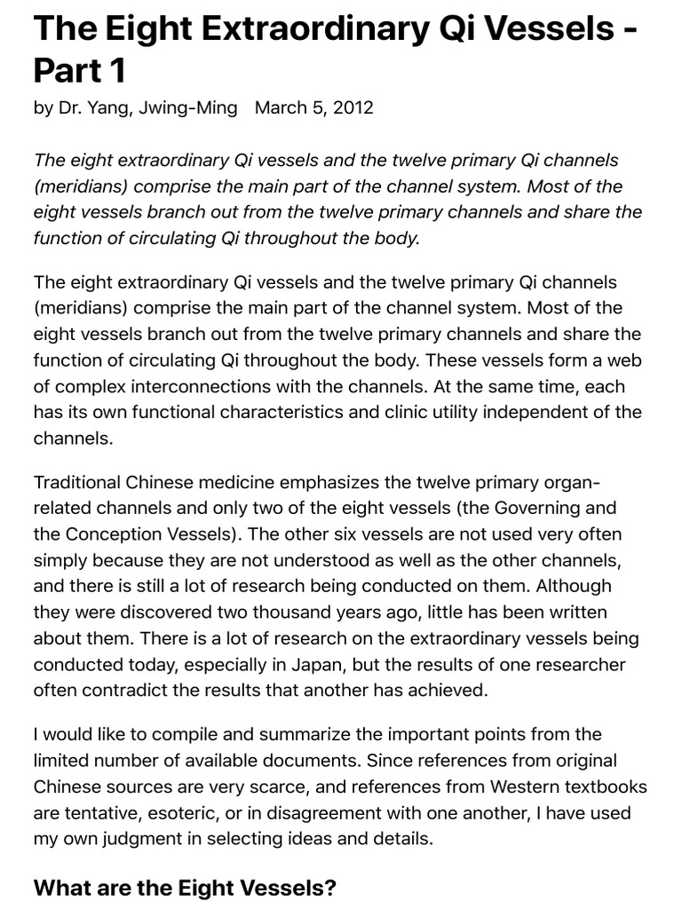 Eight Extraordinary Qi Vessels Explained | PDF | Meridian (Chinese ...