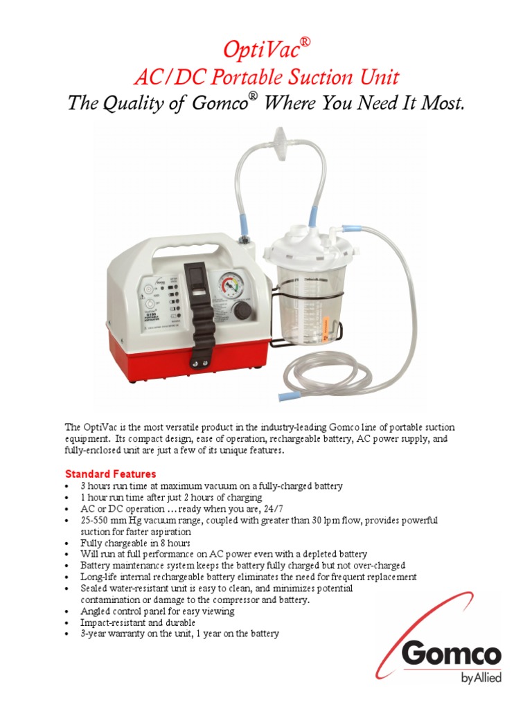 Gomco G180 Brochure Suction Machine Aspirator | PDF | Alternating ...