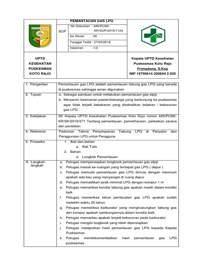 SOP Pemantauan Gas Elpiji | PDF