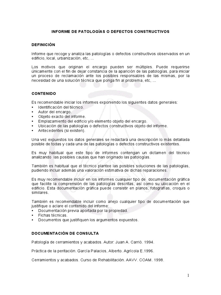 Informe de Patologias o Defectos Constructivos | PDF | Bienestar | Medicina