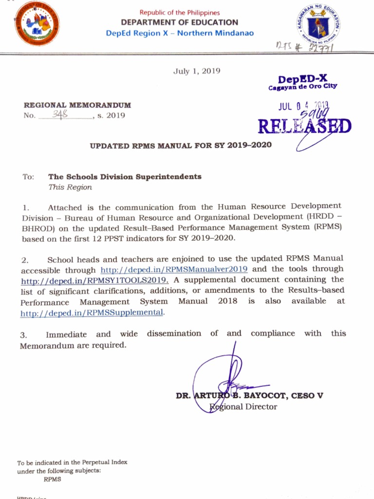 RM - 348 - Updated RPMS Manual For SY 2019-2020 | PDF