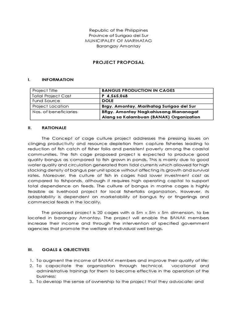 Bangus Cage Farming Project Proposal | PDF | Poverty | Poverty ...