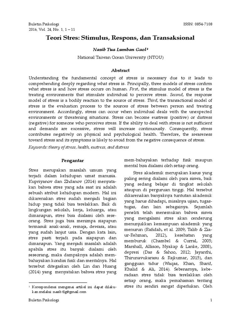 Teori Stres: Model Stimulus dan Transaksional | PDF