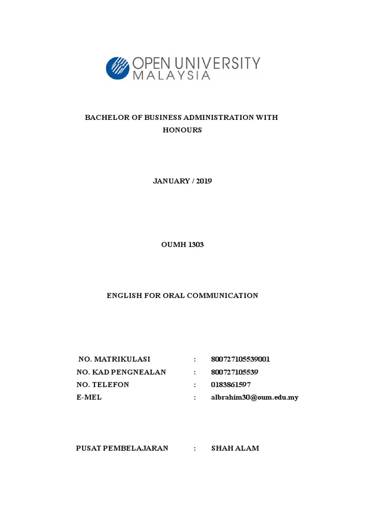 Assigment OUMH 1303 English Oral | PDF | Autonomy | Adolescence