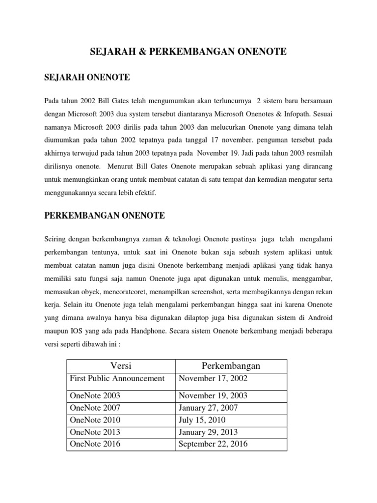 Sejarah dan Fungsi Microsoft OneNote | PDF