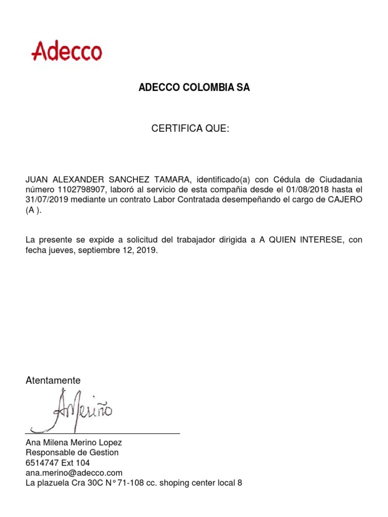 Ejemplo Certificacion | PDF