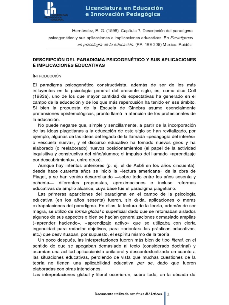 Descripción Del Paradigma Psicogenético y Sus Aplicaciones e ...