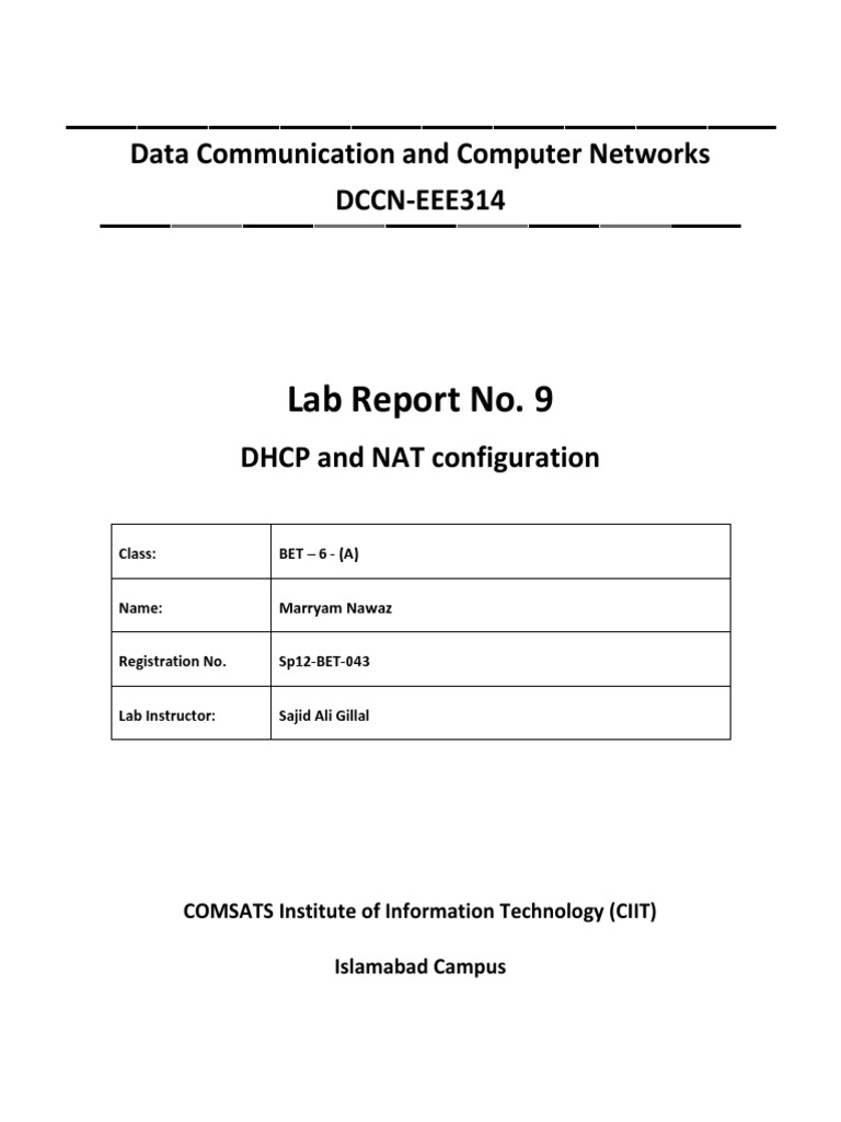 Maryam DHCP Nat Lab Report | PDF | Ip Address | Router (Computing)