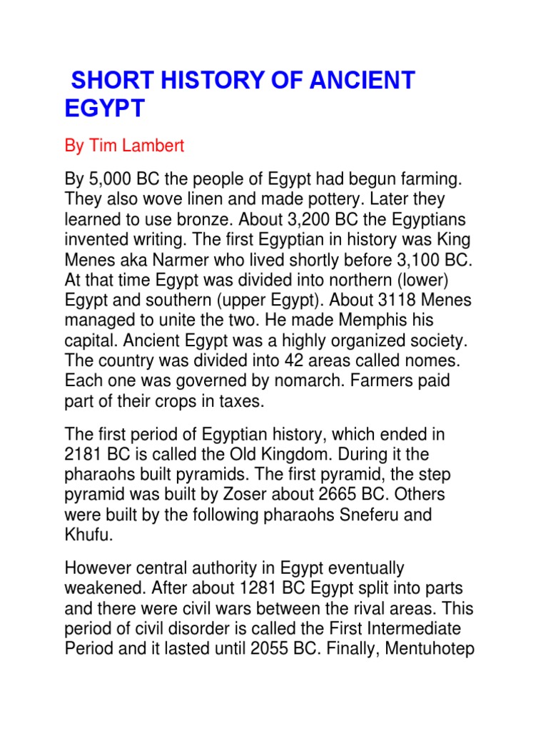 A Short History of Ancient Egypt | PDF | New Kingdom Of Egypt | Ancient ...