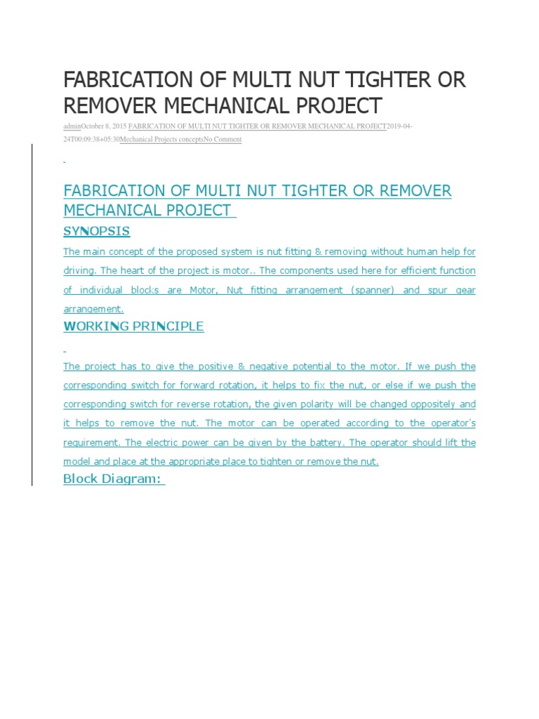 Multi Nut Tighter/Remover Design | PDF | Nut (Hardware) | Engines