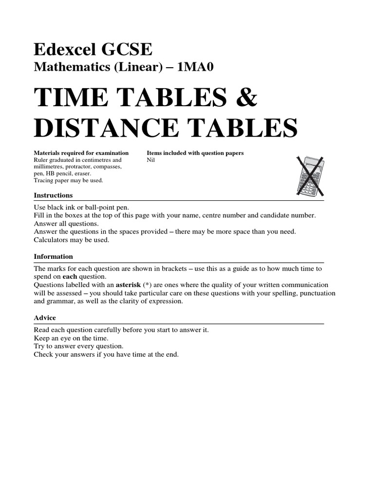 12 Time Tables and Distance Tables | PDF | Sports