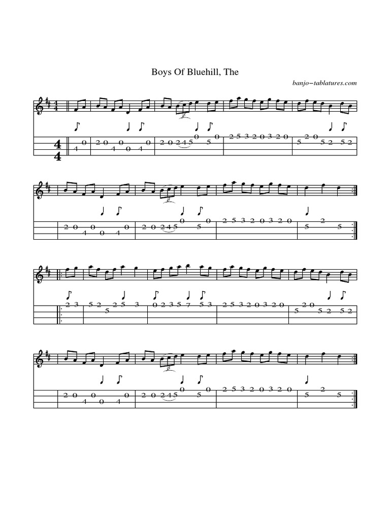 Boys of Bluehill Banjo Tablature | PDF