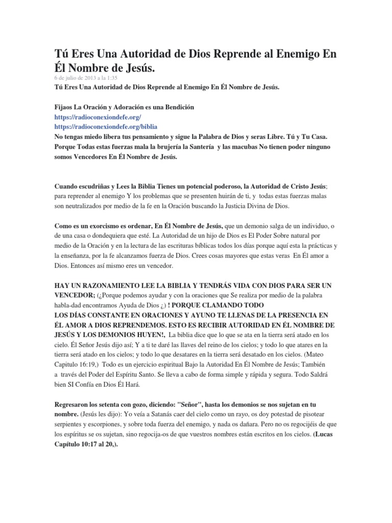 Tú Eres Una Autoridad de Dios Reprende Al Enemigo en Él Nombre de Jesús ...
