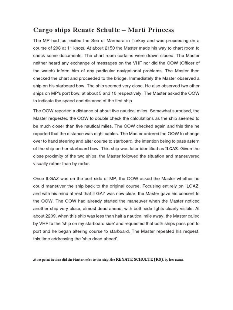 Collision Case Study | PDF | Port And Starboard | Situation Awareness