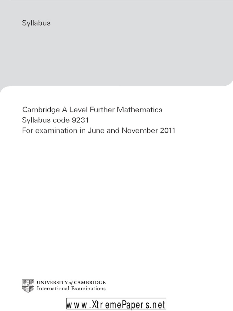 Cambridge A Level Further Mathematics Syllabus Code 9231 PDF | PDF ...