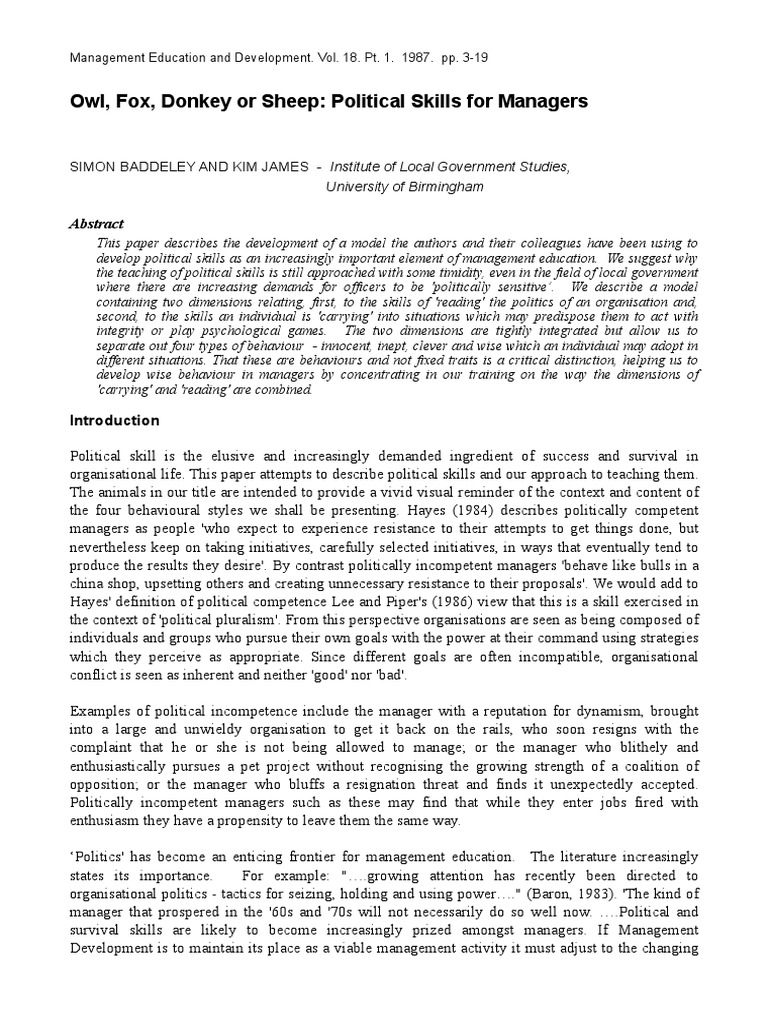 Owl Fox Donkey Sheep - Political Skills For Managers | PDF | Wisdom ...