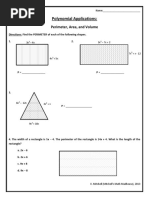 Area and Perimeter With Polynomials Worksheet | PDF | Area | Length