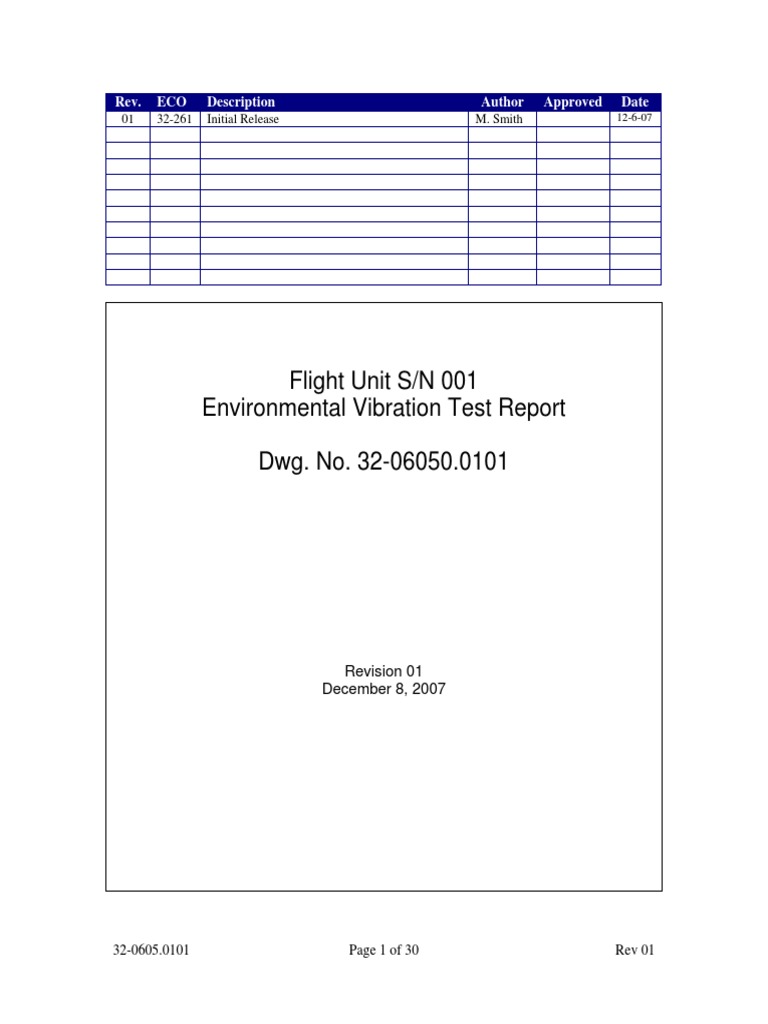Flight Unit S/N 001 Environmental Vibration Test Report Dwg. No. 32 ...