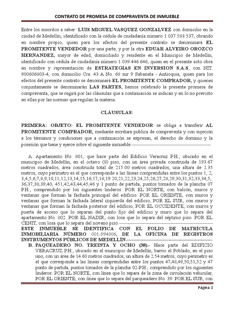 Promesa de Compraventa Modelo | PDF | Pagos | Derecho empresarial