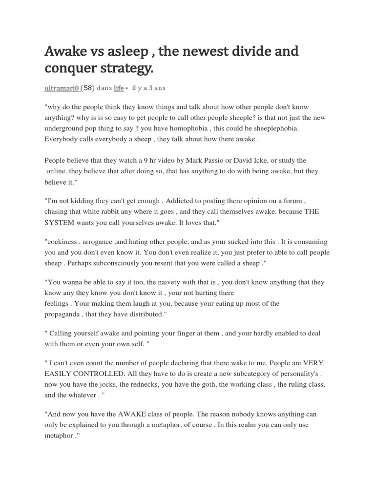 Awake Vs Asleep, The Newest Divide and Conquer Strategy.: Ultramari0 ...