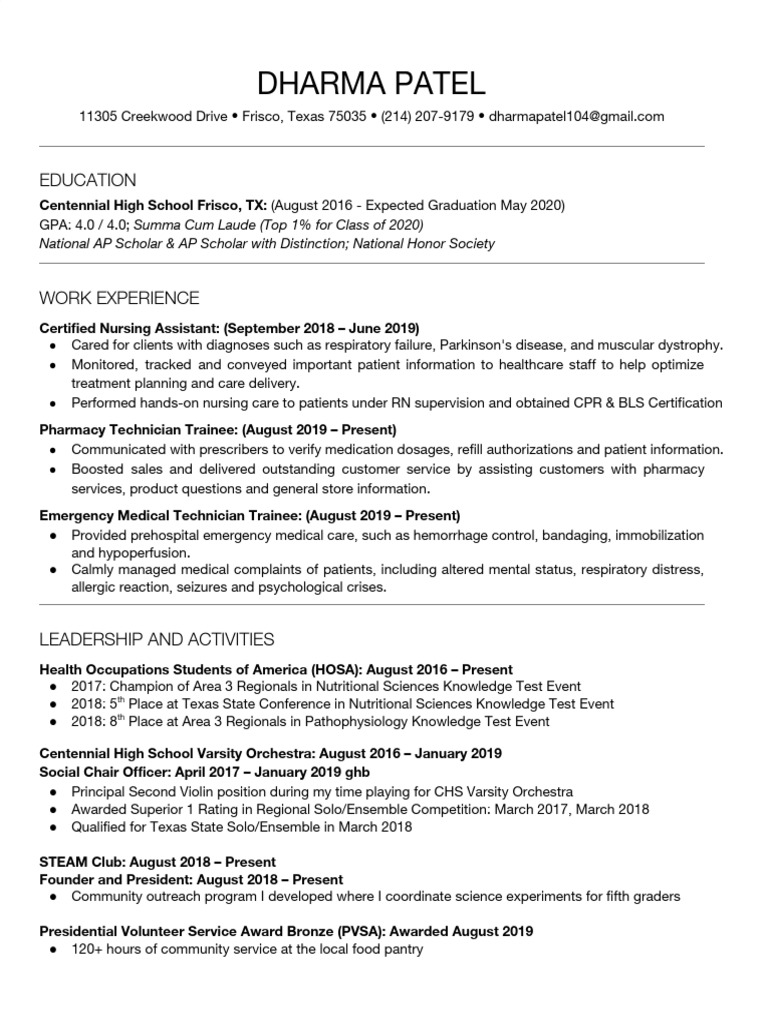 Dharma Patel Resume 1 | PDF | Health Care | Nursing