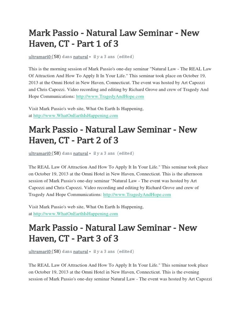 Mark Passio - Natural Law Seminar - New Haven, CT - Part 1 of 3 | PDF