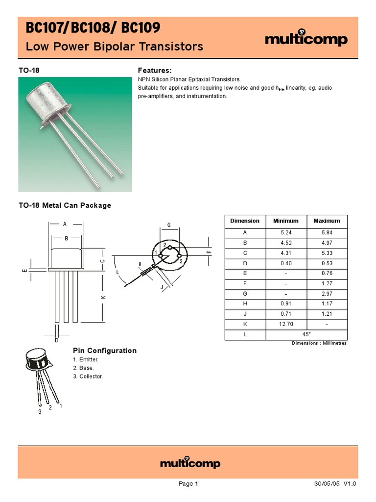 bc109 | PDF | Bipolar Junction Transistor | Electricity