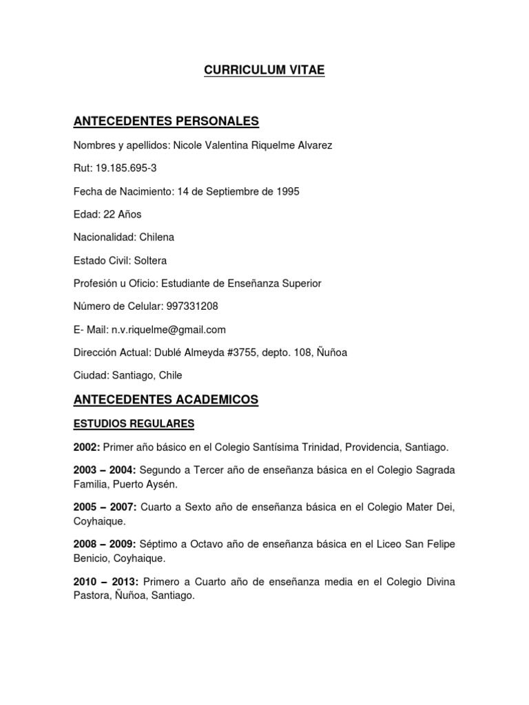 Currículum Vitae Nicole | PDF