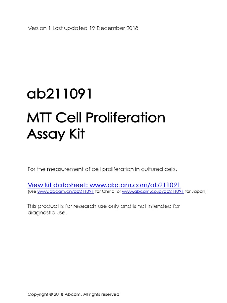 ab211091 MTT Cell Proliferation Assay Kit: Version 1 Last updated 19 ...