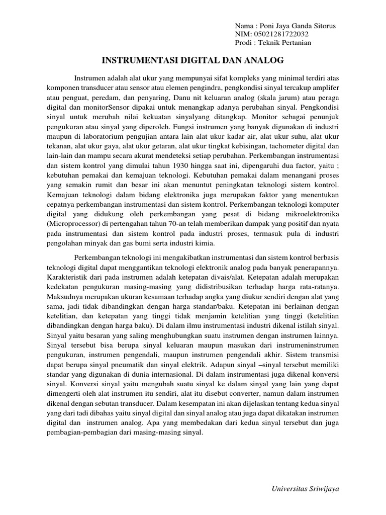 Instrumentasi Digital Dan Analog | PDF
