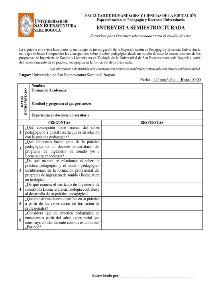 Formato de Entrevista Semiestructurada | PDF | Pedagogía | Caso de estudio