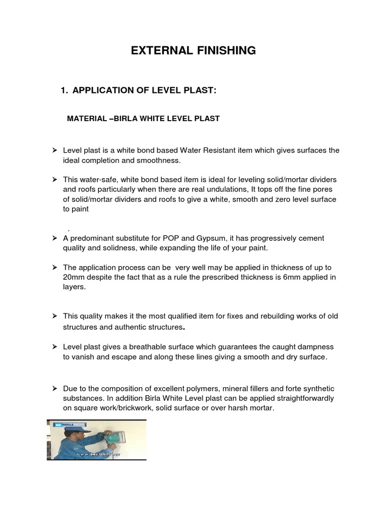 External Finishing: 1. Application of Level Plast | PDF | Paint | Weather