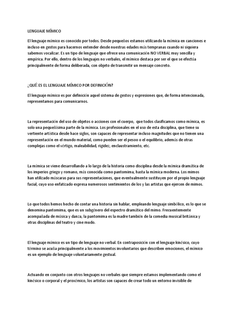 Lenguaje Mimico | PDF | Ciencia cognitiva | Idiomas