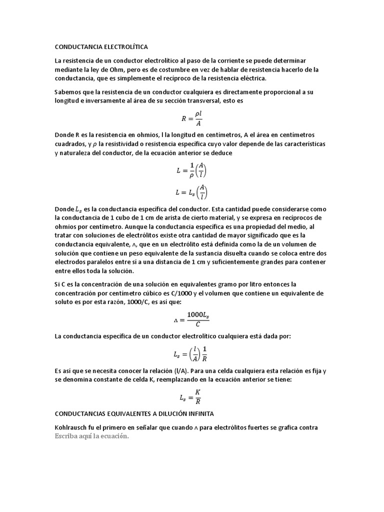 Conductancia Electrolítica | PDF | Resistencia Eléctrica y Conductancia ...