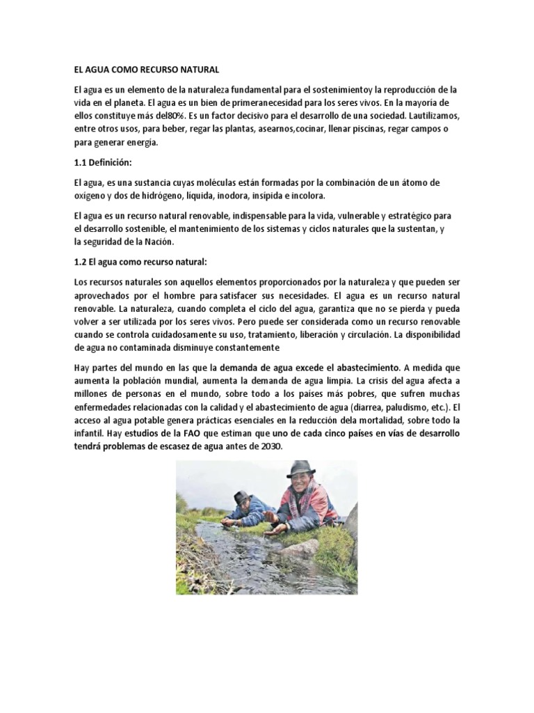 El Agua Como Recurso Natural 1 | PDF | Energía renovable | Agua