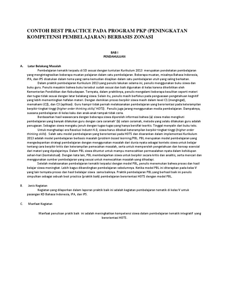CONTOH BEST PRACTICE PADA PROGRAM PKP Kelas V SD | PDF | Karier ...
