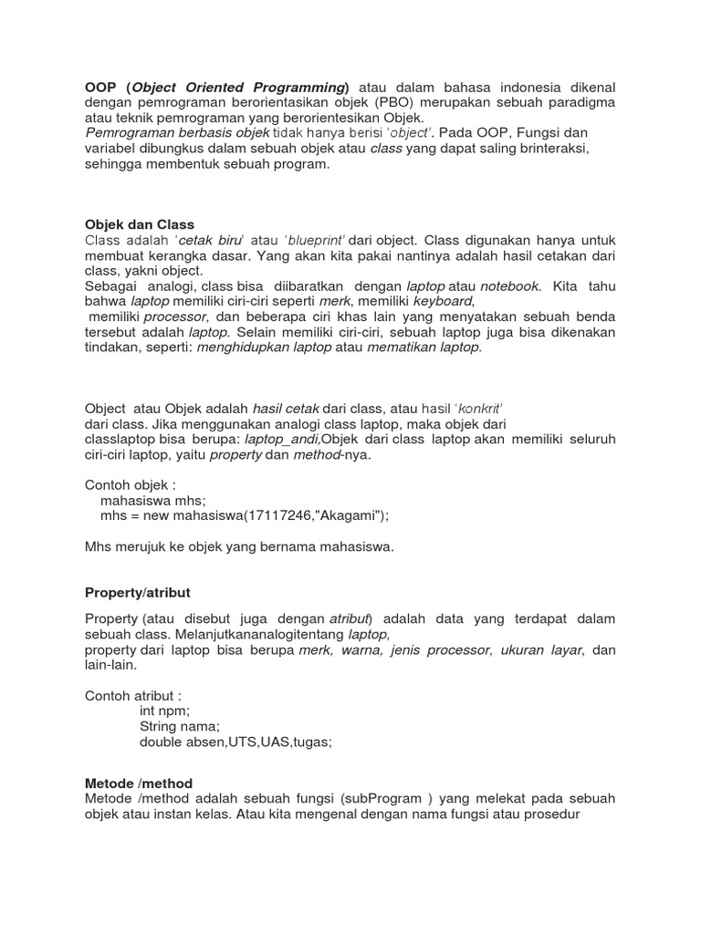 Panduan Dasar OOP dan Implementasinya | PDF | Metode & Bahan Ajar | Komputer